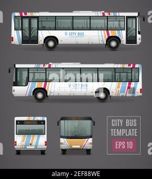 Municipal bus realistic set with public transport symbols isolated ...