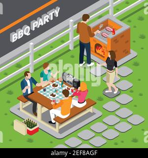 Person with beer cooking on barbecue grill , vector cartoon stick ...