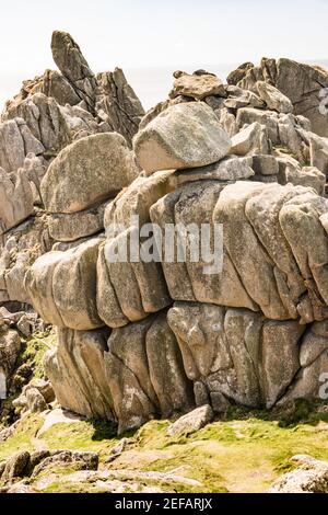 Logan Rock pivot, Treen Cornwall Stock Photo - Alamy