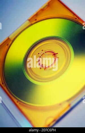 Compact disc (CD) in its case. CDs digitally store music and other data ...