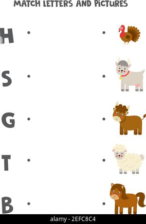 Match beginning letters and farm animals. Educational game for kids ...
