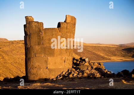 Close-up of the old ruins, Sillustani, Lake Titicaca, Puno, Peru Stock ...