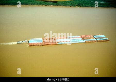 Aerial view of grain barges on the river, Mississippi River, New ...