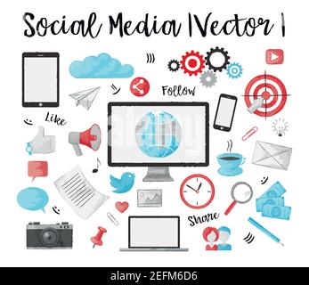 Set of Global Online Social Networking Icons Inside Colorful Cog Wheel ...