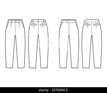 Set of Short capri pants technical fashion illustration with mid-calf ...