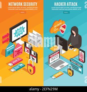 Isometric cyber security vertical banners with editable text clickable ...