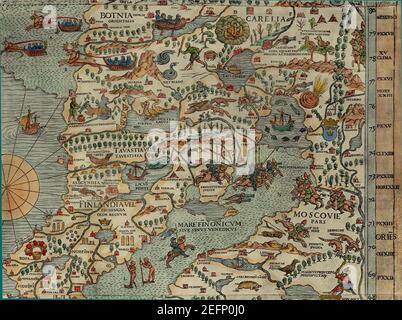 Olaus Magnus' Map of Scandinavia 1539, Section D, Western Islands Stock ...