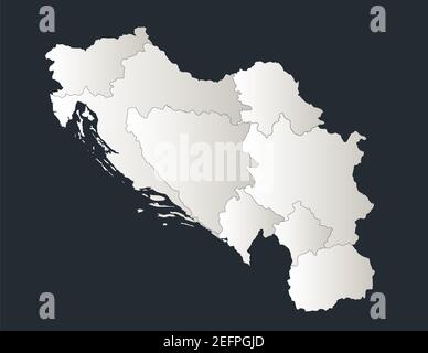 Infographics Yugoslavia map outline, flat design, color blue orange ...