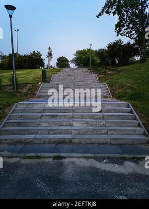 landscape design in park with stairs in summer Stock Photo - Alamy