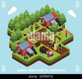 People Tree Cutting and Timber with Truck, Chainsaw Wooden and Tools ...