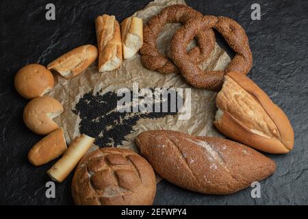 Different types of pastries on a parchment paper Stock Photo - Alamy