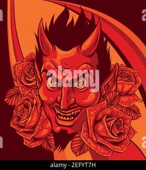 Evil face with red roses. Illustration vector image Stock Vector Image ...