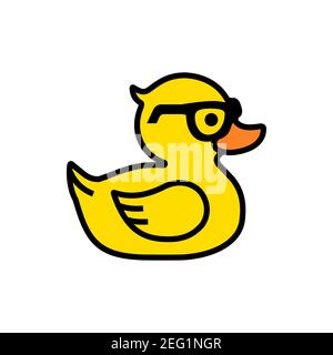 Cute yellow rubber ducky in simple cartoon style. Vector toy duck illustration Stock Vector ...