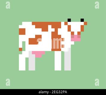 Cartoon pixelated Cow icon. Pixel design. Cow muzzle isolated on white ...