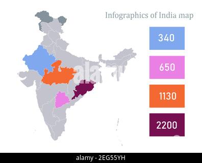 India map, administrative division, separate regions with names of ...
