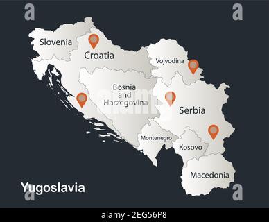 Infographics Yugoslavia map, flat design colors, with names of ...