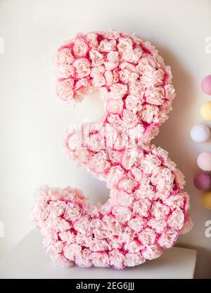 Number 3 made from flower isolated on white background. Whit clipping ...