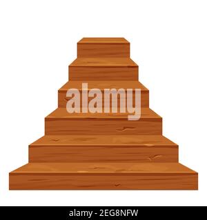 Wood old, cracked stairs in cartoon style, detailed drawing isolated on ...