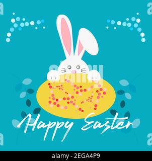 Happy Easter Bunny. A cute rabbit in egg shape with ears. Vector ...
