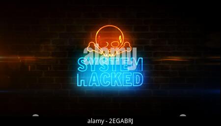 System Hacked warning concept with skull symbol, cyber attack alert ...