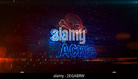 System Hacked warning concept with skull symbol, cyber attack alert ...