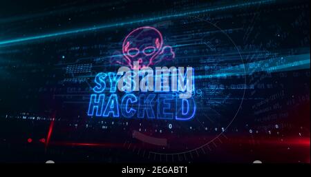 System Hacked warning concept with skull symbol, cyber attack alert ...