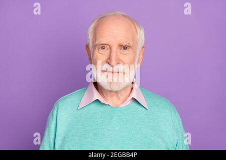 Photo portrait of cute grandpa grey hair look empty space advert wear ...