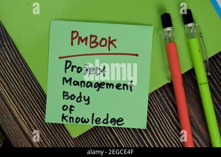 Concept of PMBOK - Project Management Body of Knowledge write on sticky ...