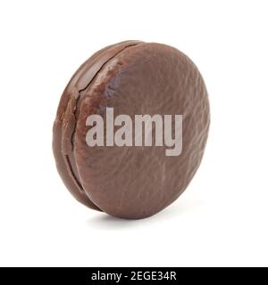 Piece of a chocolate cake chokopie isolated on a white background top ...