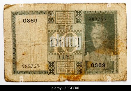 Old Italian Bank Note - Ten Lire Stock Photo - Alamy