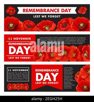 Three poppy flowers for Remembrance day vector image. Poster for 11 of ...