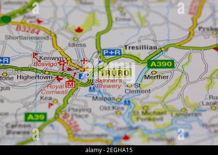 Truro and surrounding areas shown on a road map or geography map Stock ...