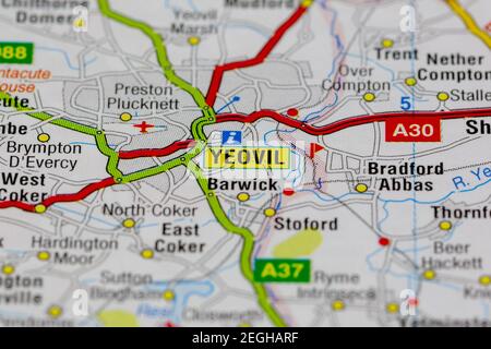 Yeovil and surrounding areas shown on a road map or geography map Stock ...