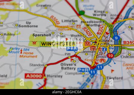 Winchester and surrounding areas shown on a road map or Geography map ...