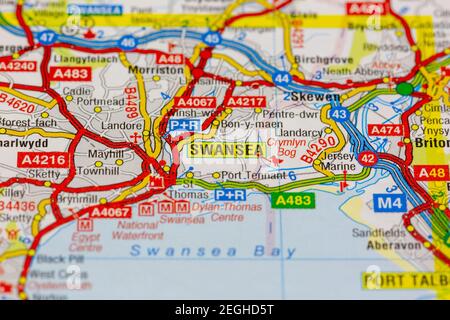 Swansea Shown on a Geography map or road map Stock Photo - Alamy