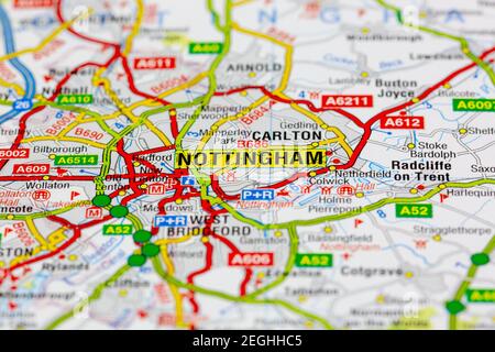 Nottingham Shown on a geography map or road map Stock Photo - Alamy