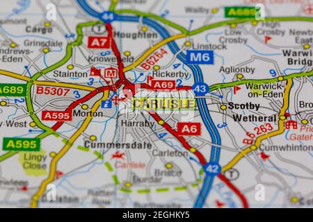Carlisle and surrounding areas shown on a road map or Geography map ...