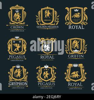 Heraldic animal set. Griffin, lion and minotaur. Teague, leopard and ...