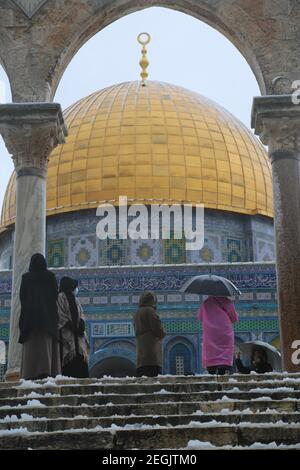 Jerusalem. 18th Feb, 2021. People walk near the Damascus Gate after ...