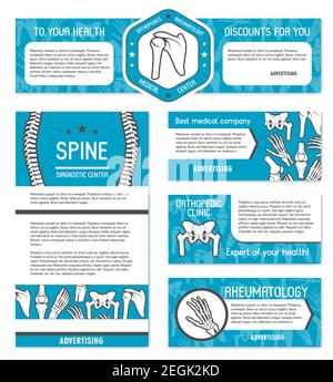 Traumatology and rheumatology medicine banner template set. Bone and ...