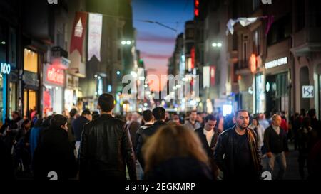 Istanbul, Turkey - November 2019: Crowd people walking in Istiklal ...