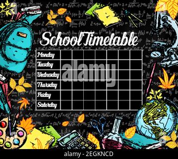 School education timetable schedule. Autumn leaves, animals, plants and ...