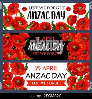 Anzac Day of Lest We Forget Horizontal Banner Flat Cartoon Hand Drawn ...