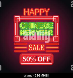 Chinese New Year sales in collection of posters neon style. Vector ...