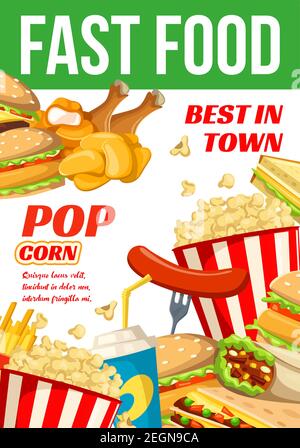 Fast food snacks bar poster or fastfood cafe bistro and restaurant menu ...