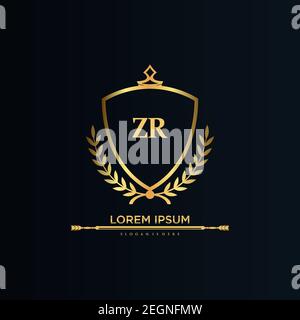 ZR Initial Letter Gold calligraphic feminine floral hand drawn heraldic ...