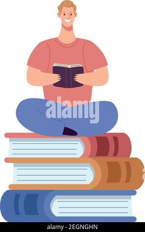 man reading book seated character Stock Vector Image & Art - Alamy