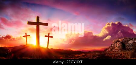 Crucifixion And Resurrection of Jesus at Sunrise Stock Photo - Alamy