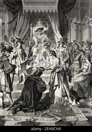 An engraving of a typical 16th century well Stock Photo - Alamy