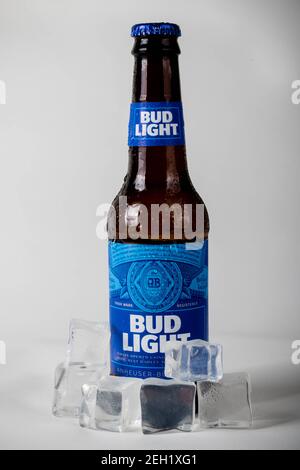 BUDWEISER BUD ICE BEER BOTTLES WITH FROST AND MELTING ICE Stock Photo ...